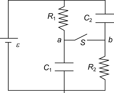 Consider the figure below. What is the initial charge on the capacitor ...