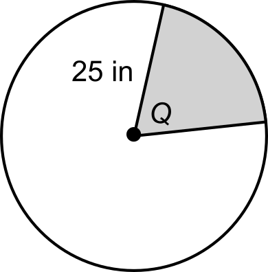 In the diagram below, the circle has a radius of 25 inches. The area of ...