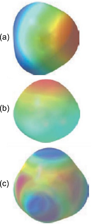 The following electrostatic potential diagrams represent CH4, NH3, or ...