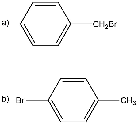 Show how to convert toluene to these below compounds. a) C6H5CH2Br b ...