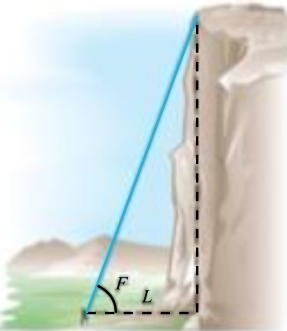 A climber who needs to estimate the height of a cliff stands at a point ...