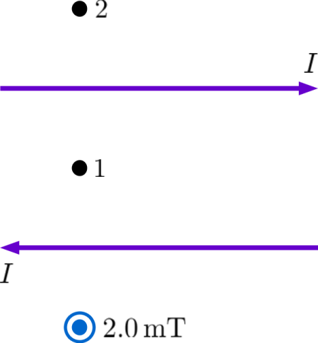 Two wires carry equal currents in opposite directions, as in the figure ...