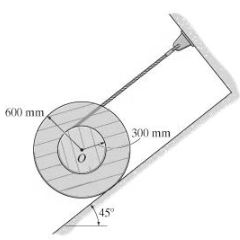 The spool has a mass of 105 kg and a radius of gyration of 410 mm about ...