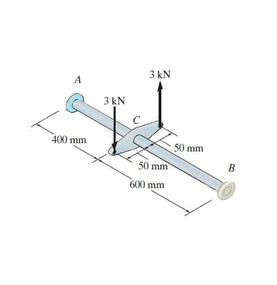 The steel shaft has a diameter of 40 mm and is fixed at its ends A and ...