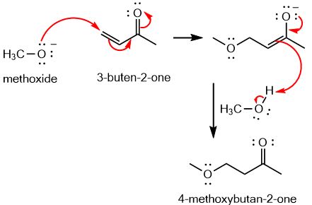 Draw the product of the conjugate addition reaction between methoxide ...