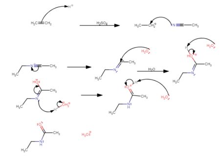 In the Ritter reaction, an alkene reacts with a nitrile in the presence ...