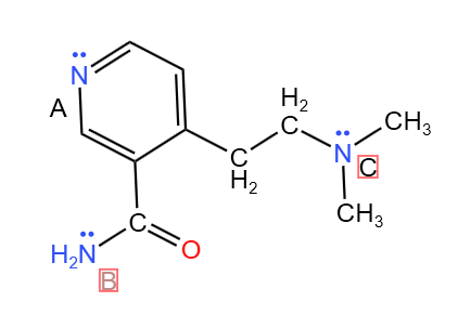 The following compound contains three nitrogen atoms. Rank them in ...