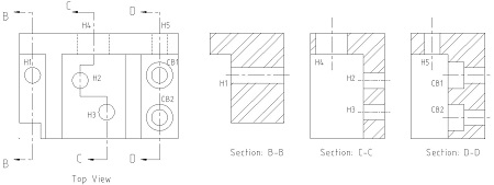 Draw the following sectional views of the below sketch. The material of ...