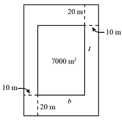 A rectangular building covering 7000m^2 is to be built on a rectangular ...