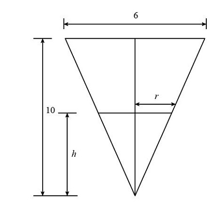 Water is leaking out of an inverted conical tank at a rate of 6000.0 cm ...