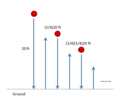 A ball dropped from a height of h = 20 ft begins to bounce vertically ...