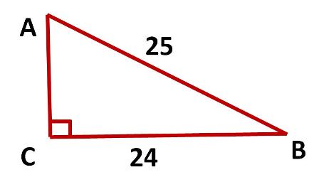 In the right triangle shown, the length of A B is 25 units and the ...