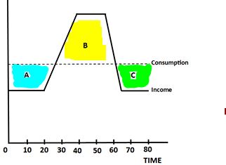 The figure above shows the life-cycle hypothesis. Area(s) ___ are ...