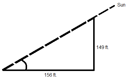 A tower that is 149 feet tall casts a shadow 156 feet long. Find the ...