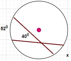 Find the value of x in the figure below. Given: angles 52 degrees and ...