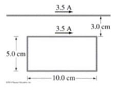 A rectangular loop of wire is placed next to a straight wire, as shown ...