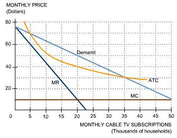This graph shows the demand for cable TV services in a town of 50,000 ...