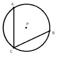 The angle ACB is an inscribed angle of circle P. What is the measure of ...
