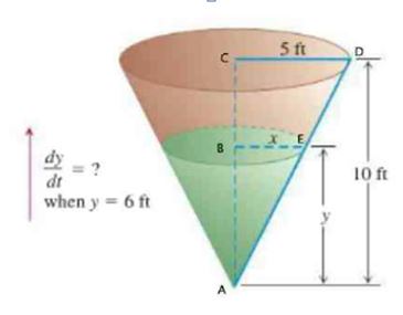 Water runs into a conical tank at the rate of 9 ft^3/min. The tank ...