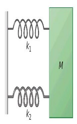 Two springs are attached side-by-side to a green box of mass M as shown ...