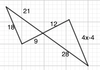The triangles are similar, find the distance represented by x. Sides ...