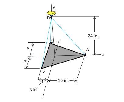 A 70-Ib triangular plate is supported by three wires as shown ...