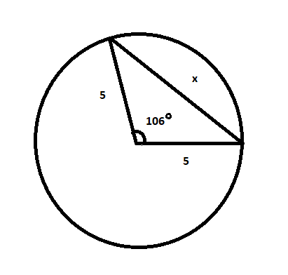 In a circle of radius 5, a central angle has measure 106^\circ. What is ...