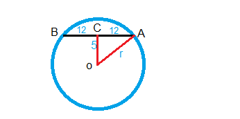 The distance from the center of a circle to a chord is 5. If the length ...