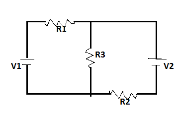 Find the current in the R3 resistor in the drawing (V1 = 10.0 V, V2 ...