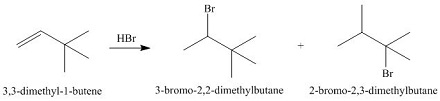 Addition of HBr to 3,3-dimethyl-1-butene gives two products. One of ...