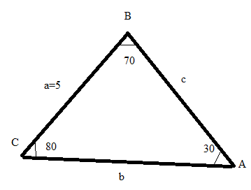 The three angles of a triangle are A = 30^o, B = 70^o, and C = 80^o. a ...