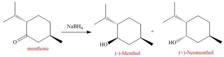 When menthone is reduced by NaBH4, two products are formed (a major one ...