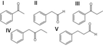 What is the correct structure for 3-phenylpropanal? a) I b) II c) III d ...