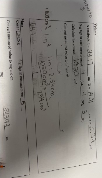 Convert measured value to inches cubed and feet cubed. | Homework.Study.com
