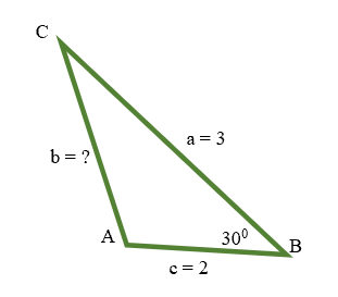 In triangle ABC, side a = 3 in, side c = 2 in, and angle B = 30 degrees ...