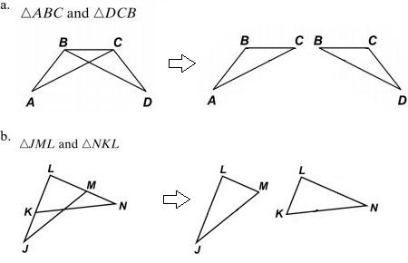 Separate and redraw the indicated triangles in the image below ...