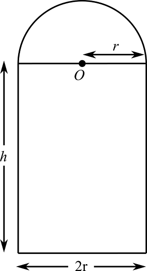An arched window (an upper semi-circle and lower rectangle) has a total ...