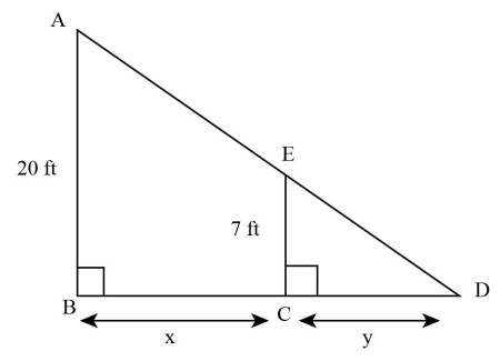 A 7 ft tall person is walking away from a 20 ft tall lamppost at a rate ...