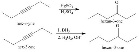 For each compound, give the product(s) expected from (1) \frac{HgSO_{4 ...