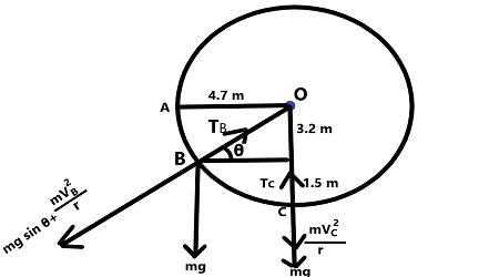 A stunt man whose mass is 70 kg swings from the end of a 4.7 m long ...