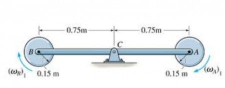 The 2 Kg rod ACB supports the two 4.1 Kg disks, of radius 0.15 m at the ...