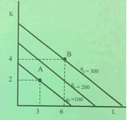 The following graph depicts three different isoquants of firm Alpha ...