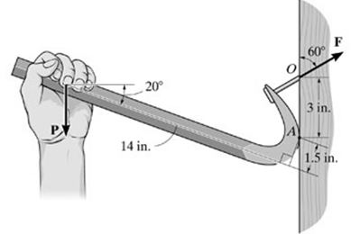 The crowbar is subjected to a vertical force of P = 25 lb at the grip ...