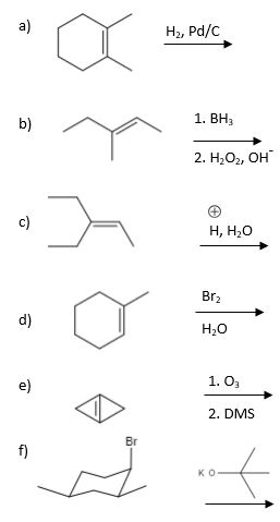 Predict the major product(s): a) b) c) d) e) f) | Homework.Study.com