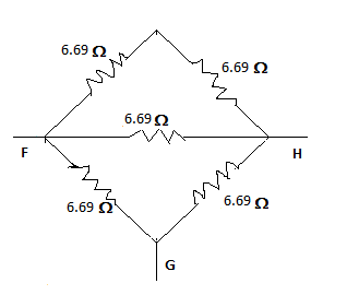 The figure shows five 6.69 \space \Omega resistors. Find the equivalent ...