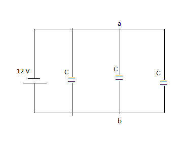 Three 0.16 \space \mu F capacitors are connected in parallel across a ...