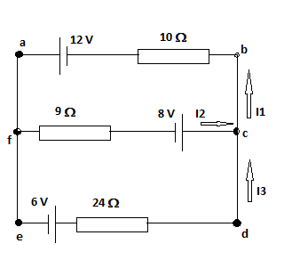 Write the KCL equation for junction c and the KVL equations for loops ...