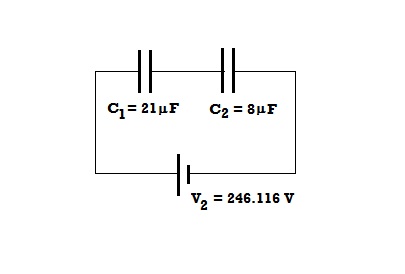 Two capacitors, C_(1) = 21.0 \muF and C_(2) = 8.00\muF are connected in ...