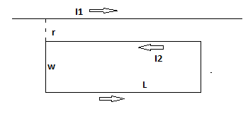 The figure below shows a long straight wire near a rectangular current ...