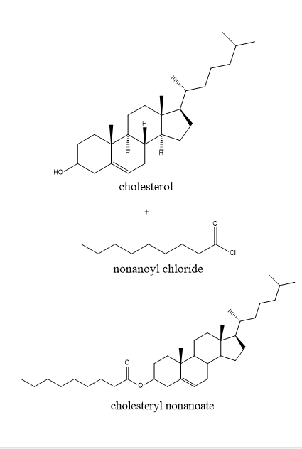 Suppose you started with 0.103 g of cholesterol (solid), and 0.119 mL ...